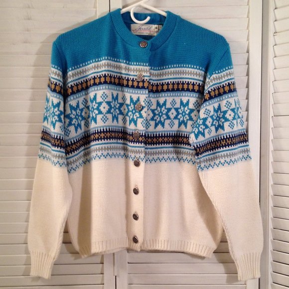 Jersild | Sweaters | Jersild Ml Vintage Chunky Buttoned Turquoise Cream ...